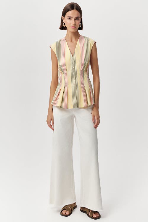 EXQUISE Exquise Biana V-Neck Sleeveless Striped Pleated Waist Shirt